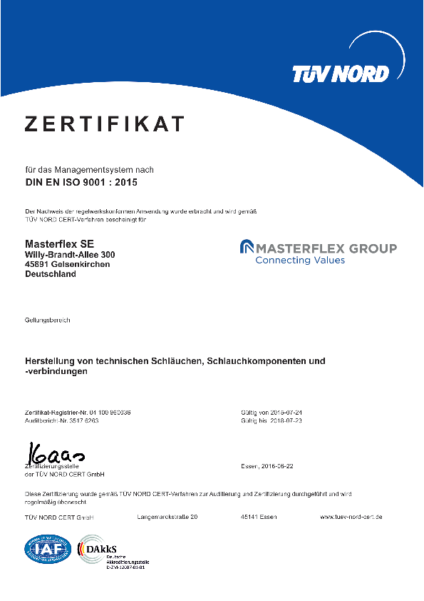Masterflex successfully certified